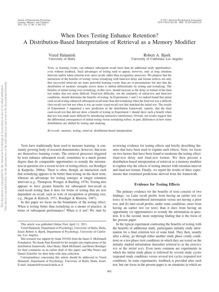 When Does Testing Enhance Retention? A Distribution-Based ...