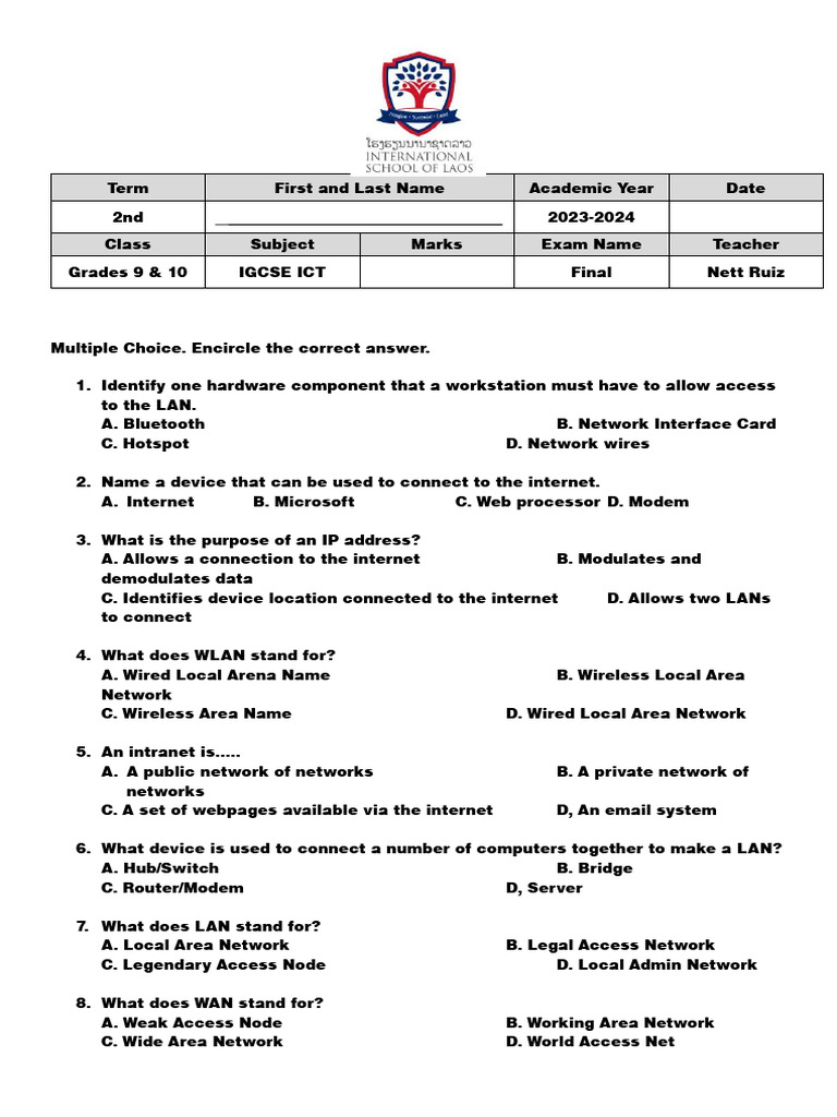 Grade9 10 Igcse Ict Pdf Computer Network Computer Data Storage