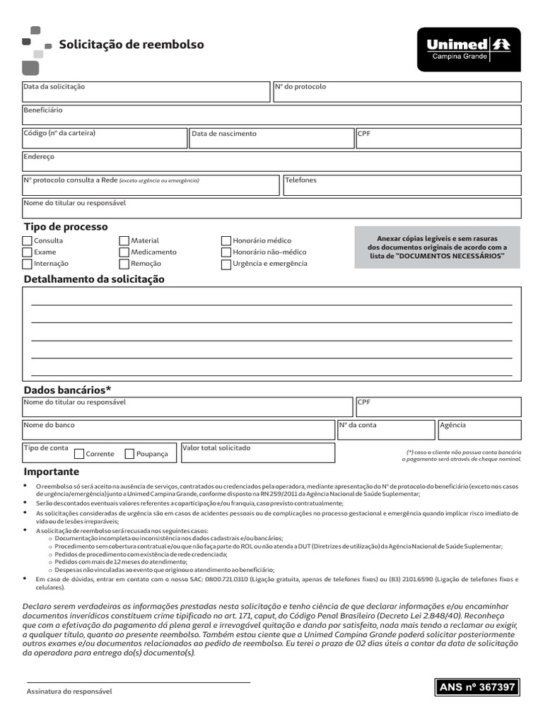 Guia de Reembolso Unimed Campina Grande | PDF | Cheque (banco)