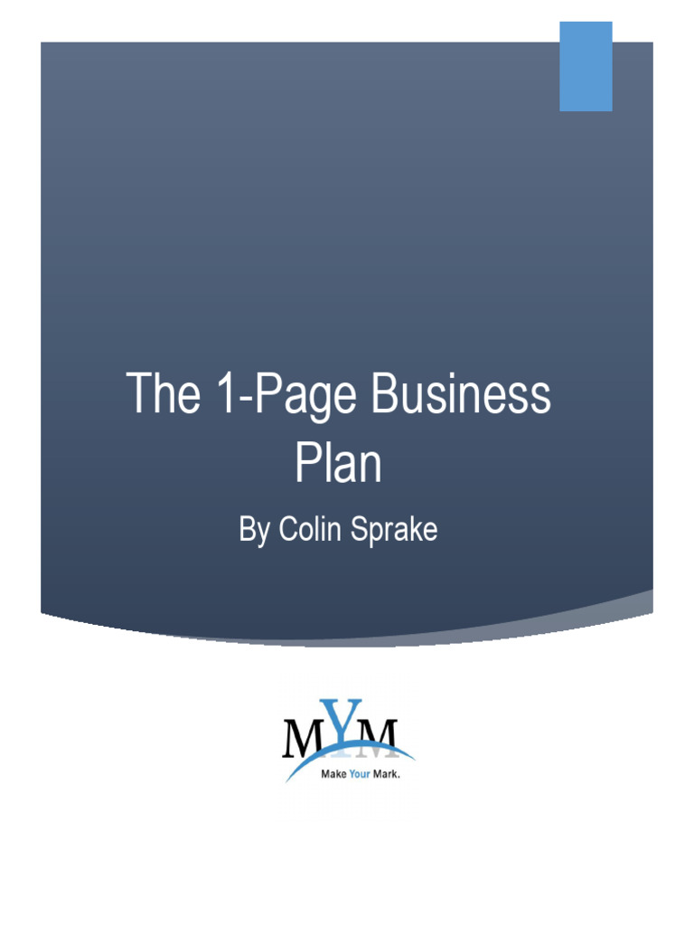 The 1-Page Business Plan | PDF | Sales | Marketing