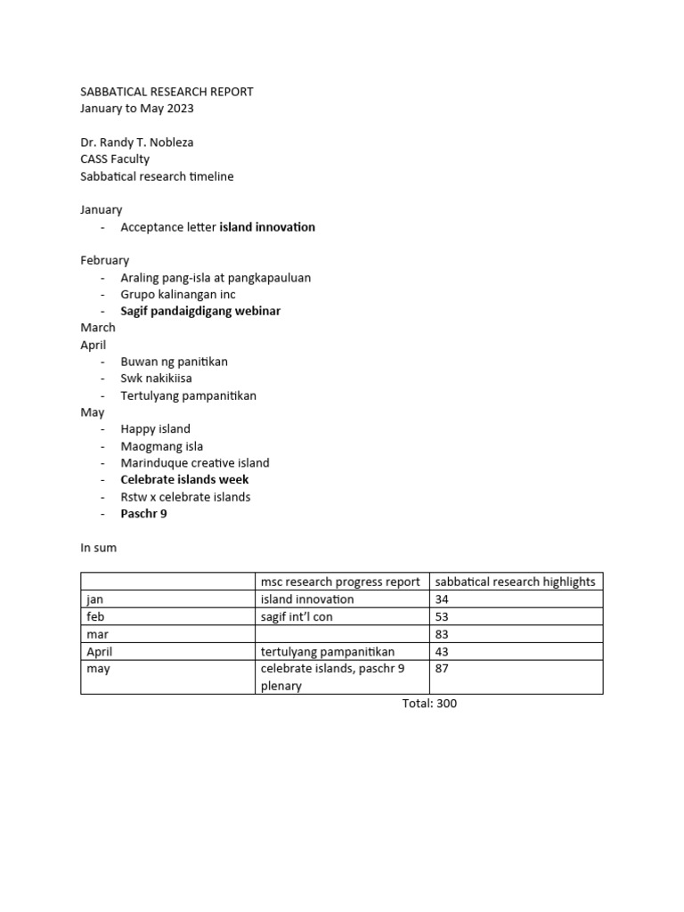 Sabbatical Research Highlights 2023 | PDF | Social Science