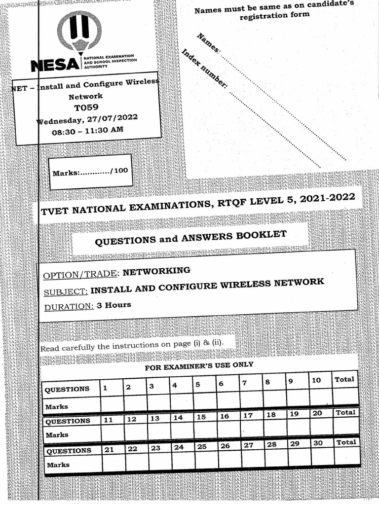 2022 T059 Install and Configure Wireless Network TVET | PDF