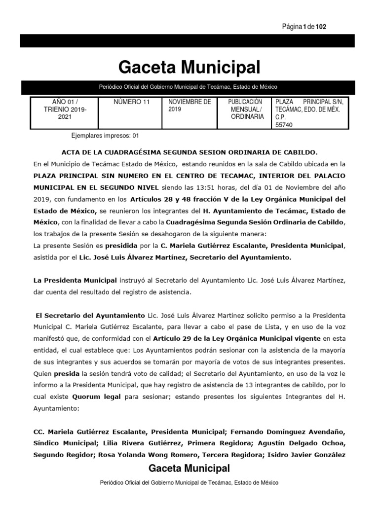 Gaceta Municipal Noviembre | PDF | Gobierno local | México
