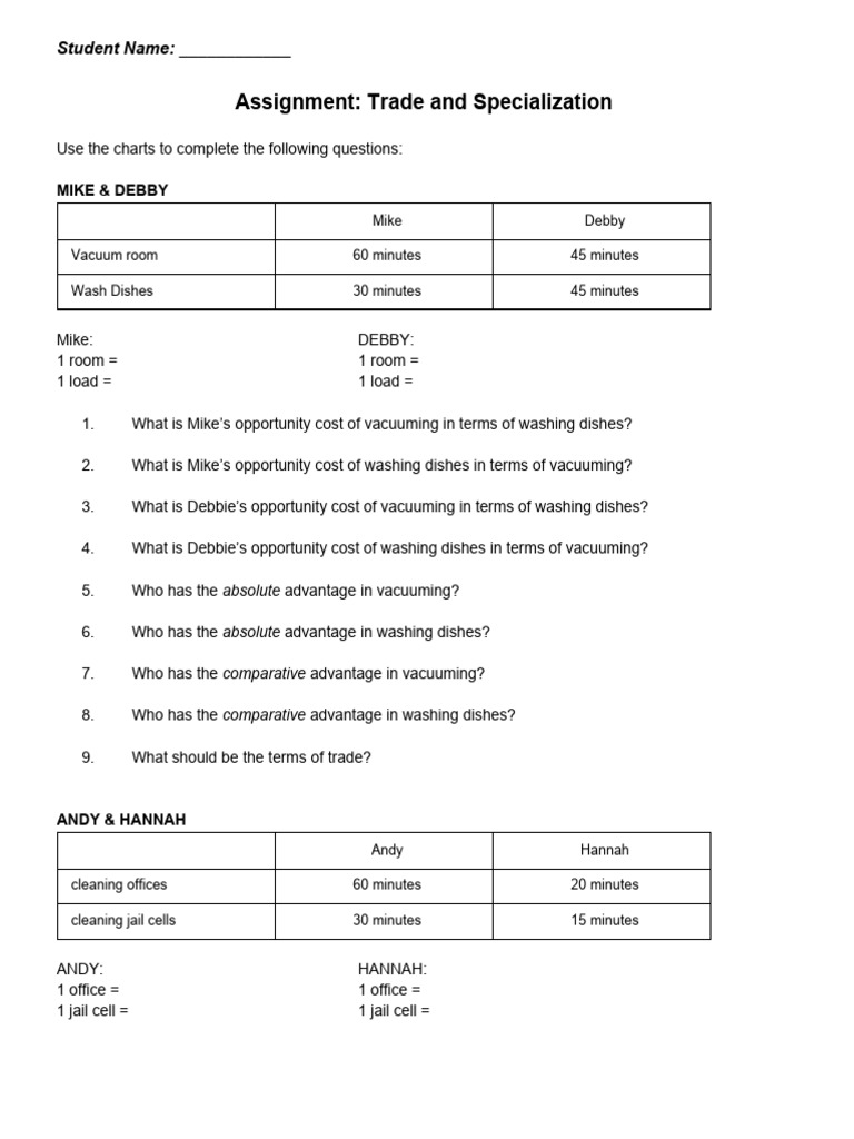 Trade and Specialization Analysis Worksheet | PDF | Trade | Economies