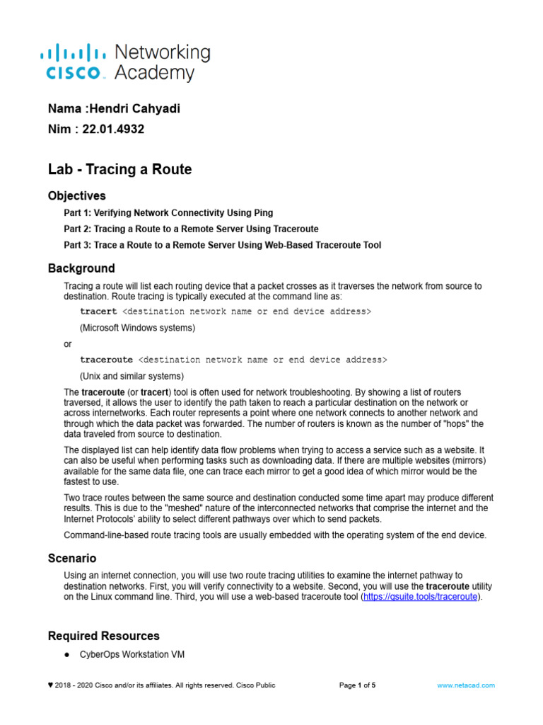 Network Tracing Lab Guide | PDF | Computer Networking | Internet Architecture