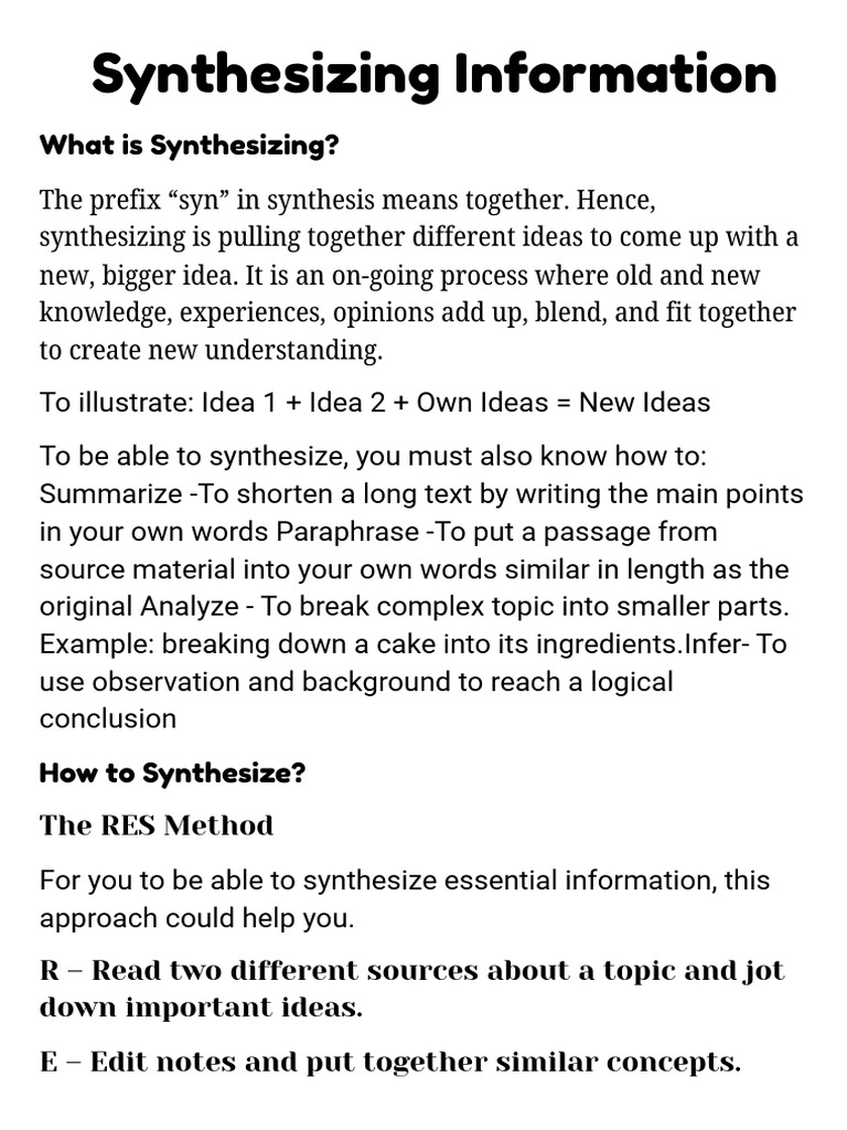 Synthesizing Information Techniques | PDF | Information | Cognitive Science