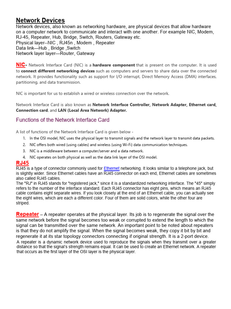 Network Devices | PDF | Computer Network | Router (Computing)