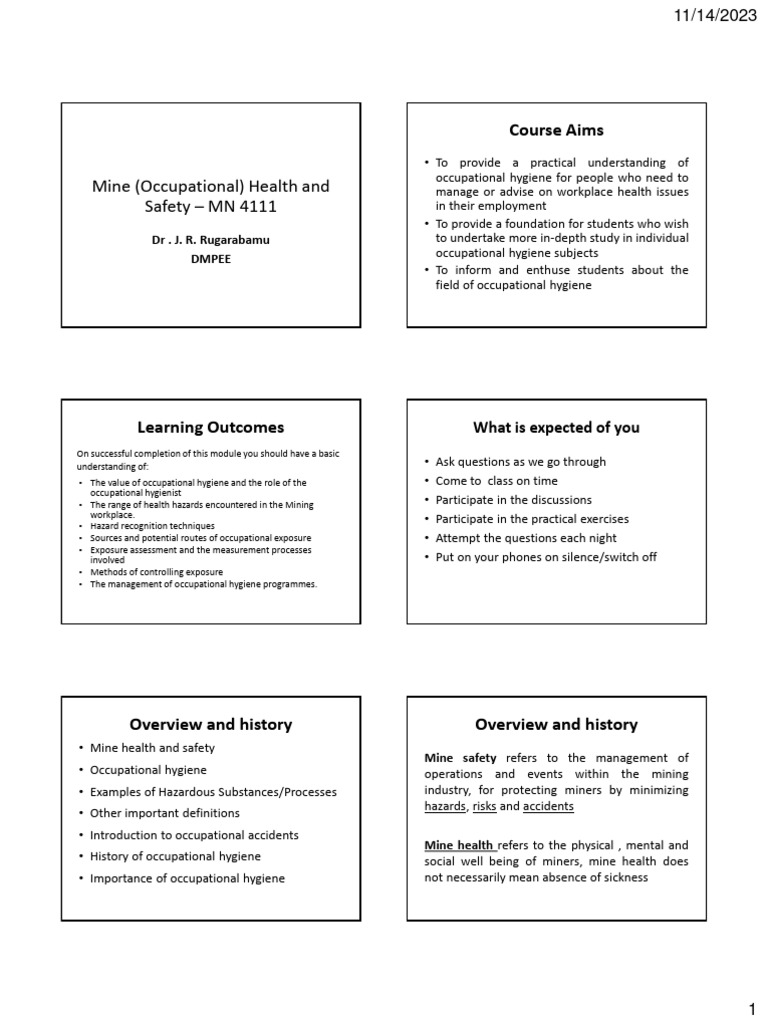 Lect 1 - Overview and History | PDF | Occupational Hygiene | Occupational Safety And Health