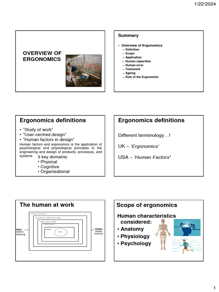 OVERVIEW OF ERGONOMICS | PDF | Human Factors And Ergonomics | Risk