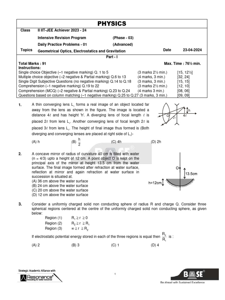 IIT-JEE Physics Revision: Optics & Electrostatics | PDF | Force | Optics