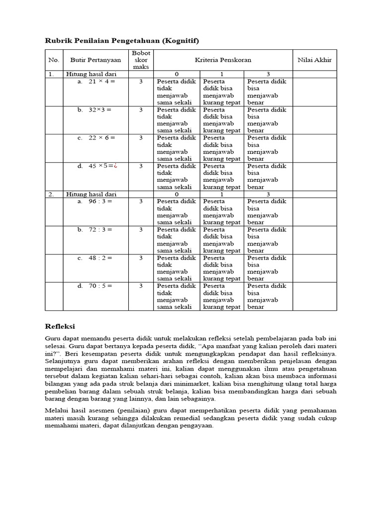 Rubrik Penilaian Pengetahuan | PDF