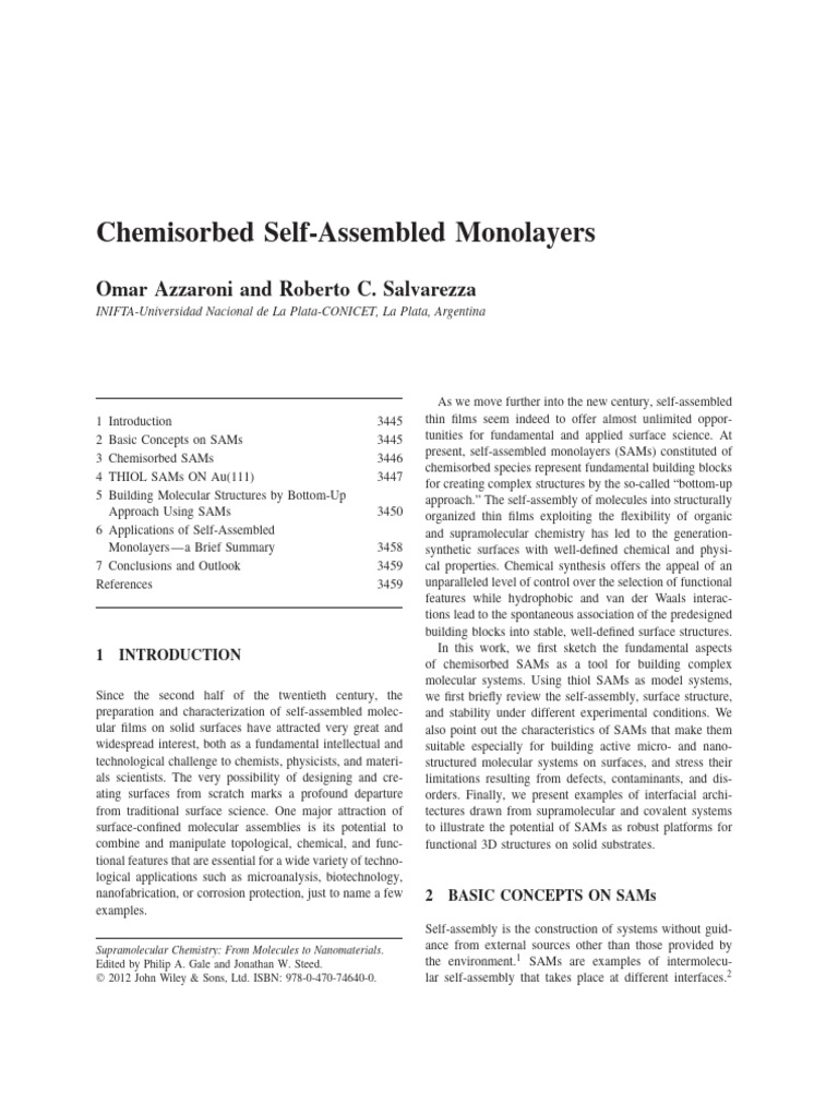 Chemisorbed SAMs | PDF | Thiol | Self Assembly