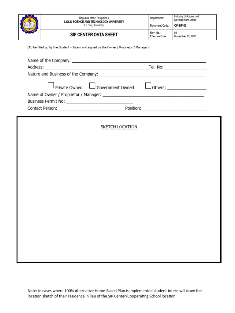 SIP Center Data Sheet Form | PDF | Career & Growth | Business