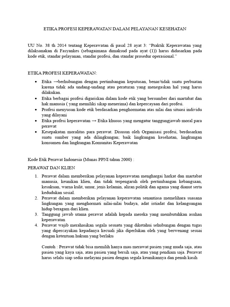 Panduan ETIKA PROFESI KEPERAWATAN DALAM PELAYANAN KESEHATAN | PDF