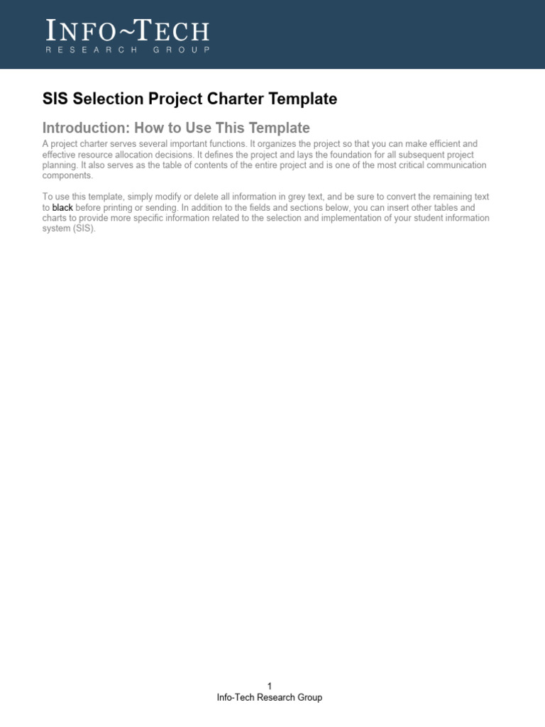 SIS Selection Project Charter Template | PDF | Request For Proposal ...