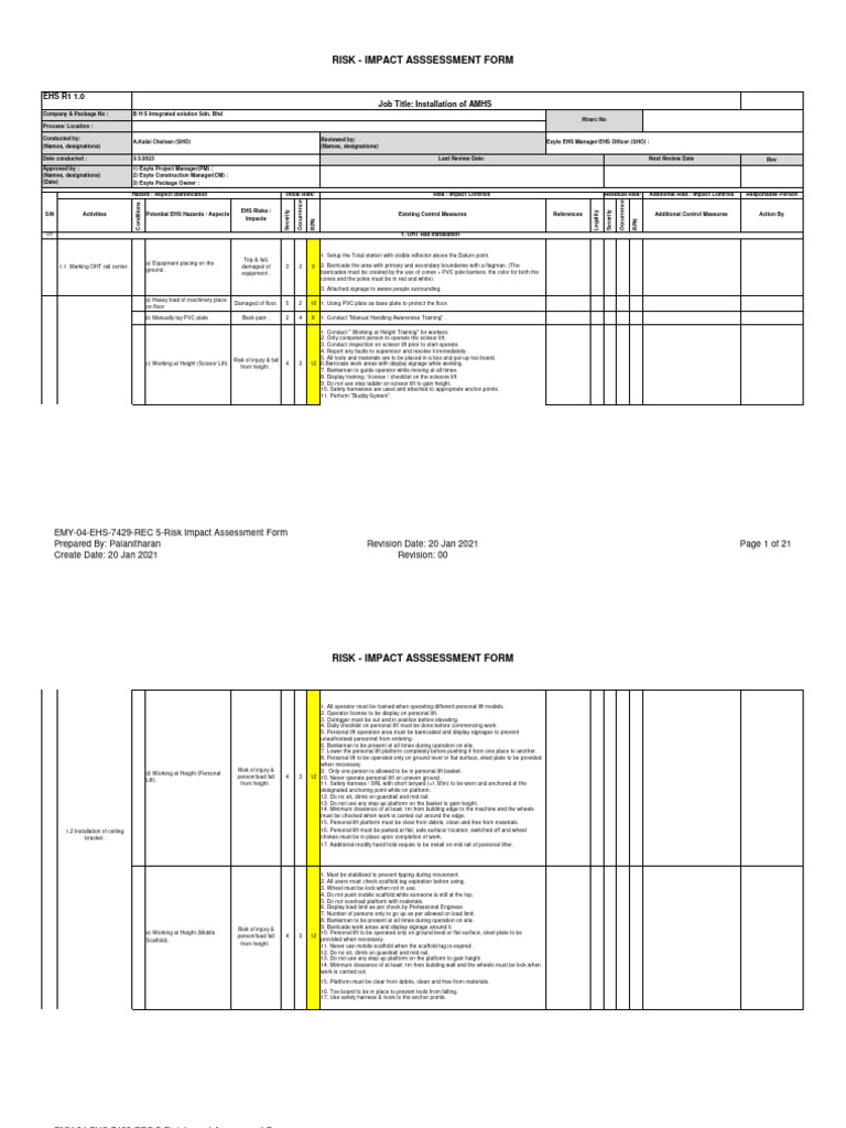 EMY-04-EHS-7429-REC 5 - Risk Impact Assessment Form - Rev2 | PDF | Elevator | Occupational ...