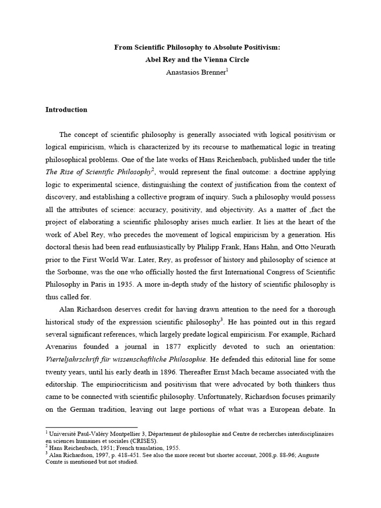 From Scientific Philosophy To Absolute Positivism - Abel Rey and The ...