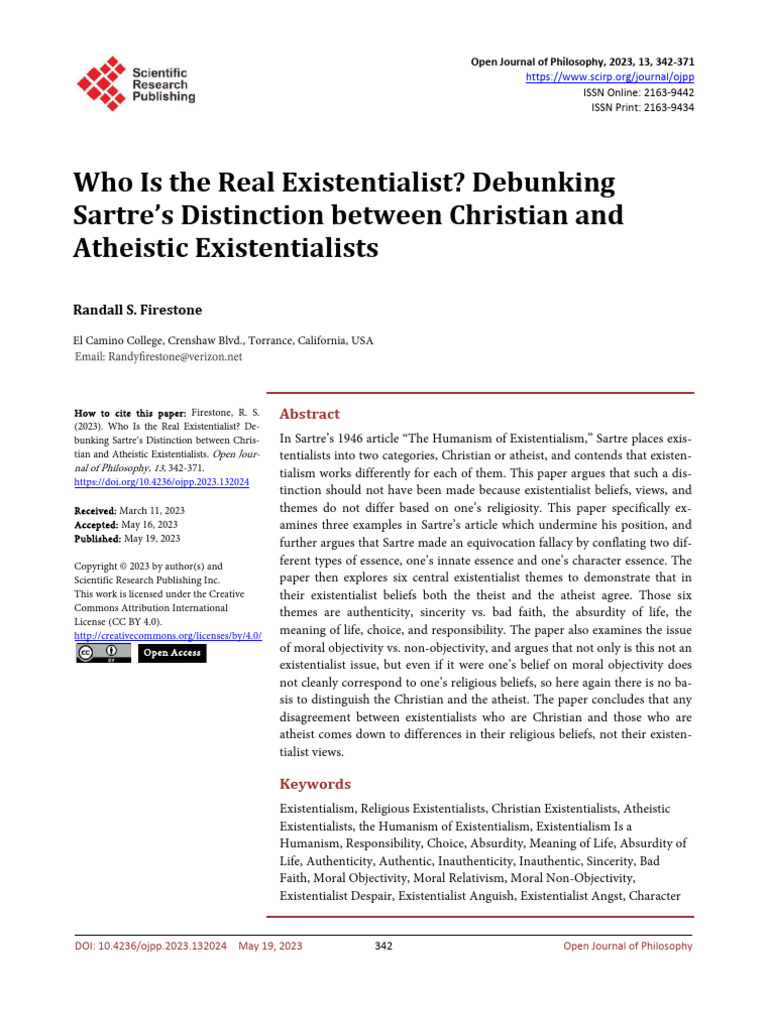 Who Is The Real Existentialist - Debunking Sartre's Distinction Between ...