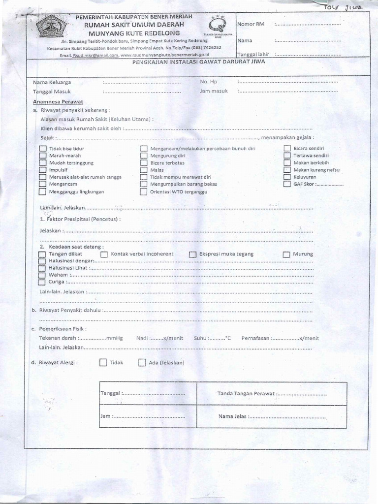 RJ-01b Form Pengkajian Rajal Jiwa | PDF