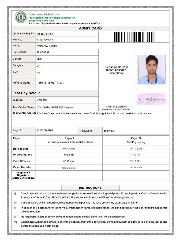 Admit Card | PDF | Authentication | Access Control