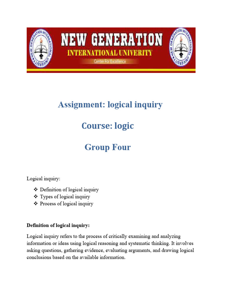 Assignment of Logical Inquiry | PDF | Logic | Reason