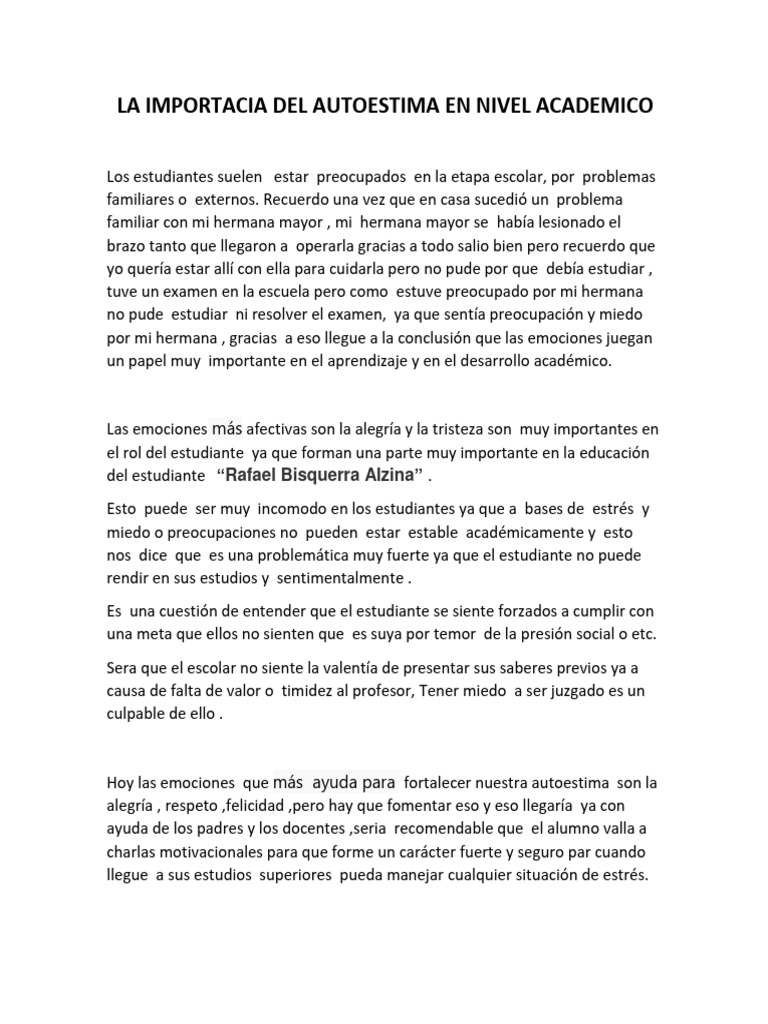 Autoestima y Rendimiento Académico | PDF | Crecimiento personal y profesional | Relaciones ...