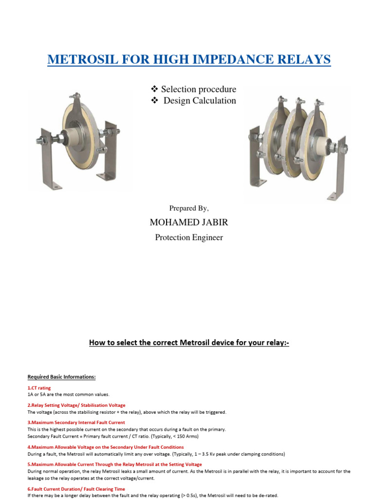 Metrosil Selection for Relays Guide | PDF | Relay | Physical Quantities