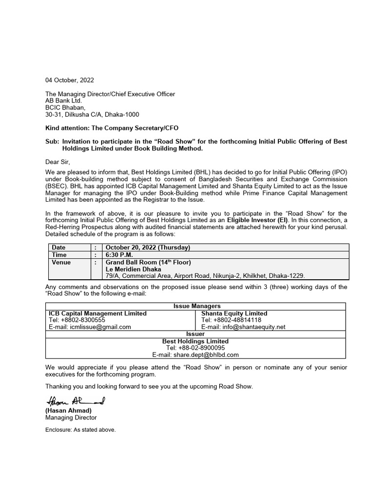 Invitation Letter EI-IPO Purpose-Commercial Bank | PDF | Initial Public ...