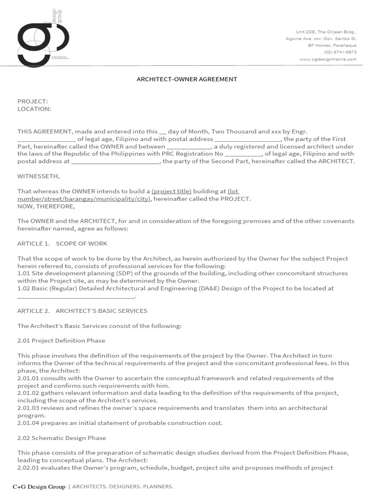Architect - Owner Agreement | PDF | Architect | Specification (Technical Standard)
