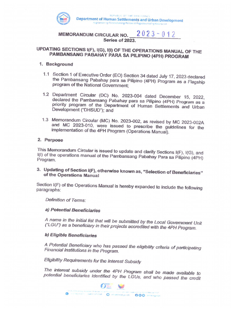 DHSUD - Memorandum Circular No. 2023-012 | PDF