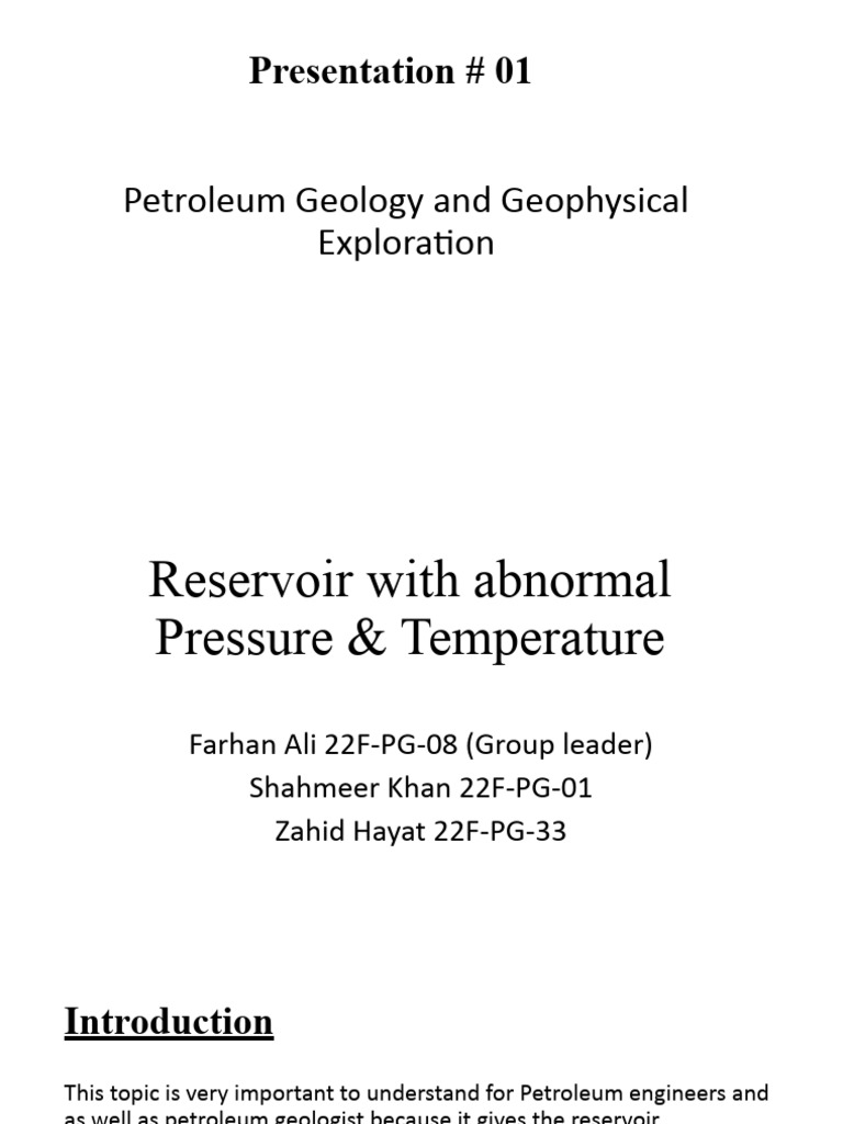 Abnormal Reservoir Pressure & Temp | PDF | Pressure | Petroleum Reservoir