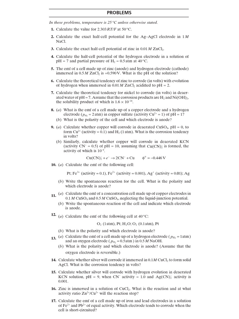 Problems | PDF | Corrosion | Ph