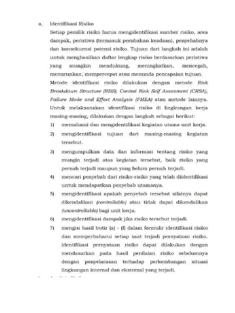 Urutan Langkah SOP IDENTIFIKASI DAN ANALISA RISIKO | PDF