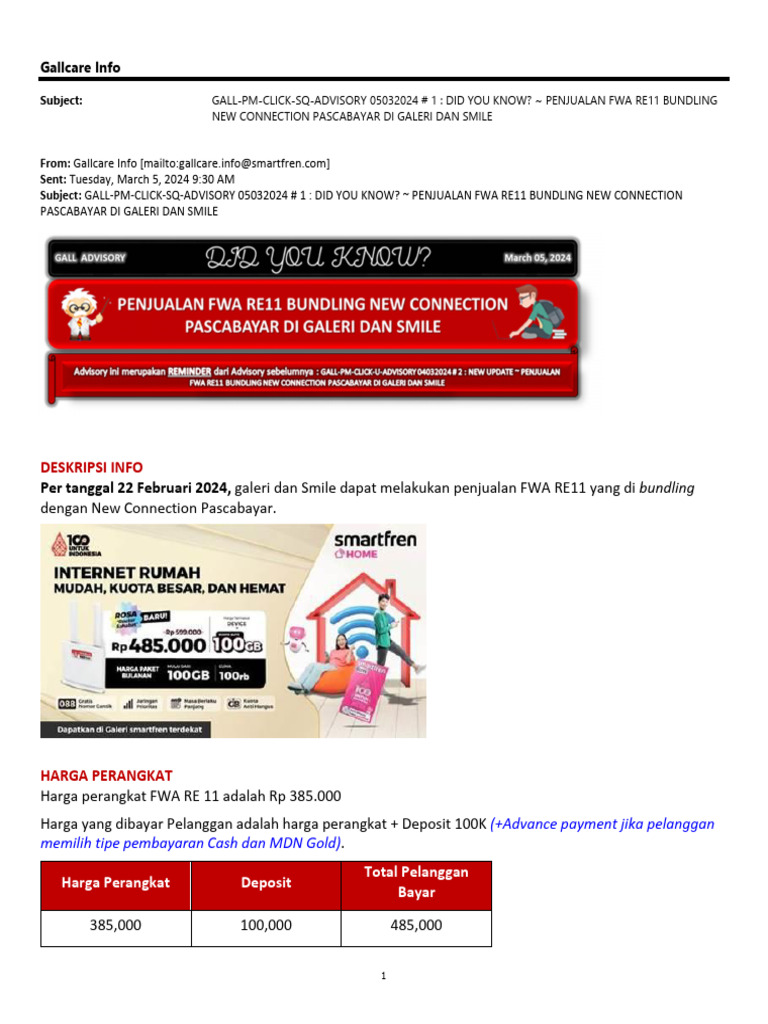 Advisory Penjualan FWA RE11 Bundling Pascabayar | PDF | Pengelolaan Keuangan & Uang | Teknologi ...