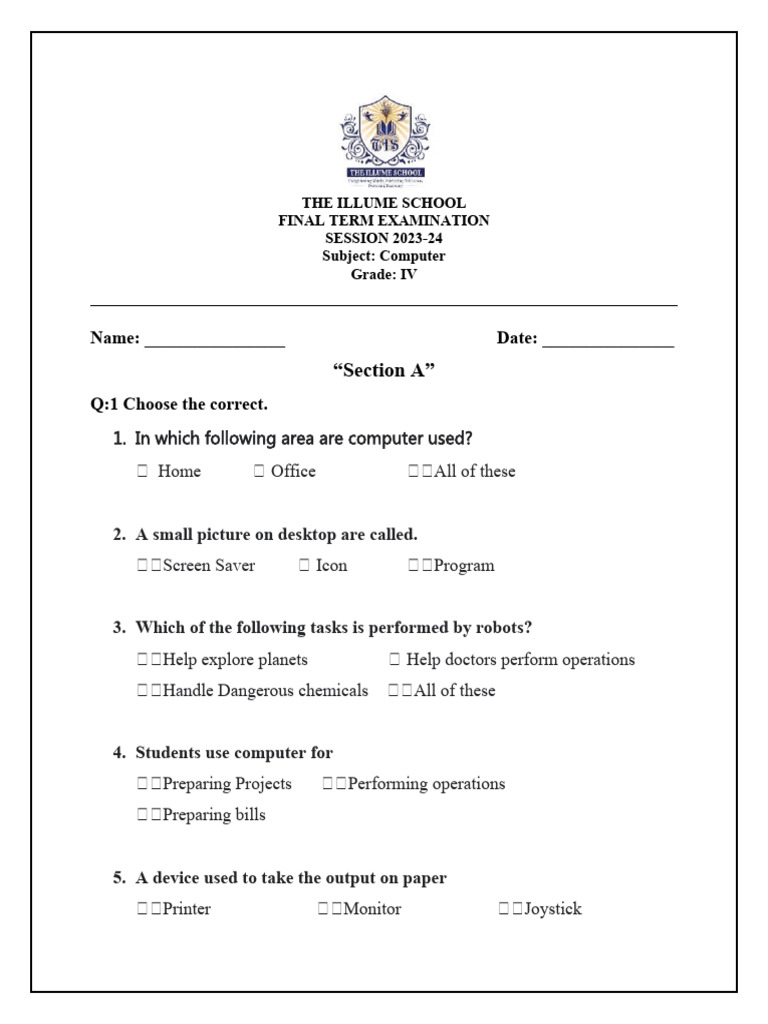Grade 4 Computer Paper | PDF | Input/Output | Computer Hardware
