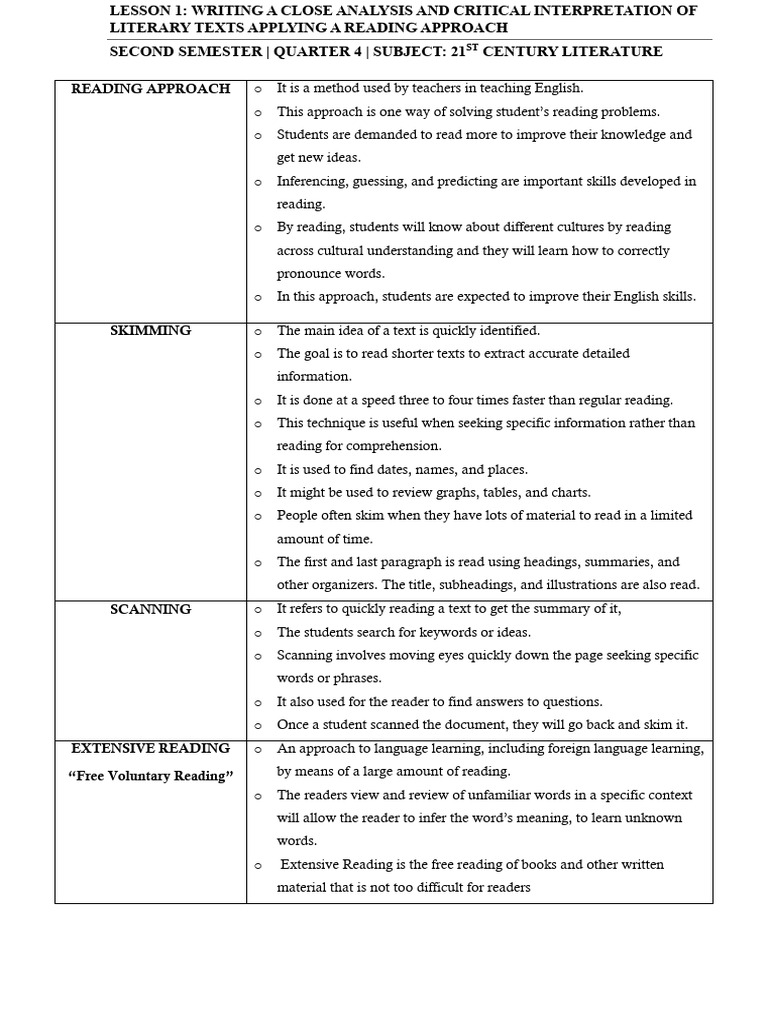 Lesson 1 - Reading Approach | PDF | Writing | Applied Linguistics