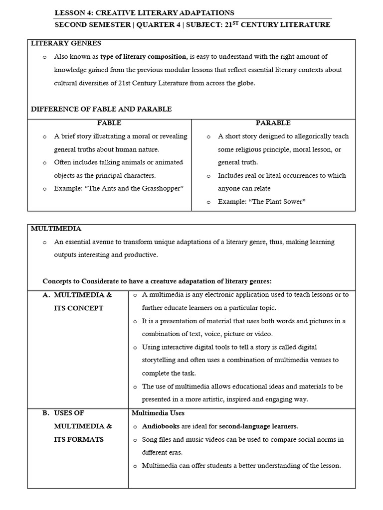 Lesson 4 - Creative Literary Adaptations | PDF | Multimedia | Adobe Flash