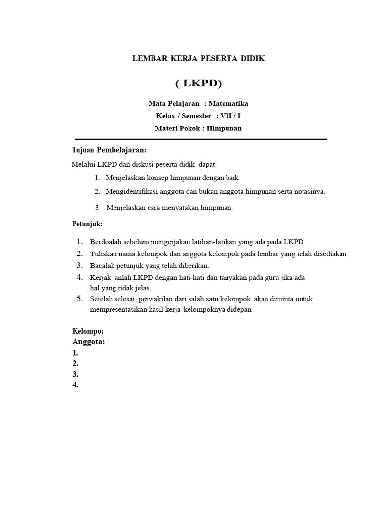 Lembar Kerja Peserta Didik Kelas 7D | PDF