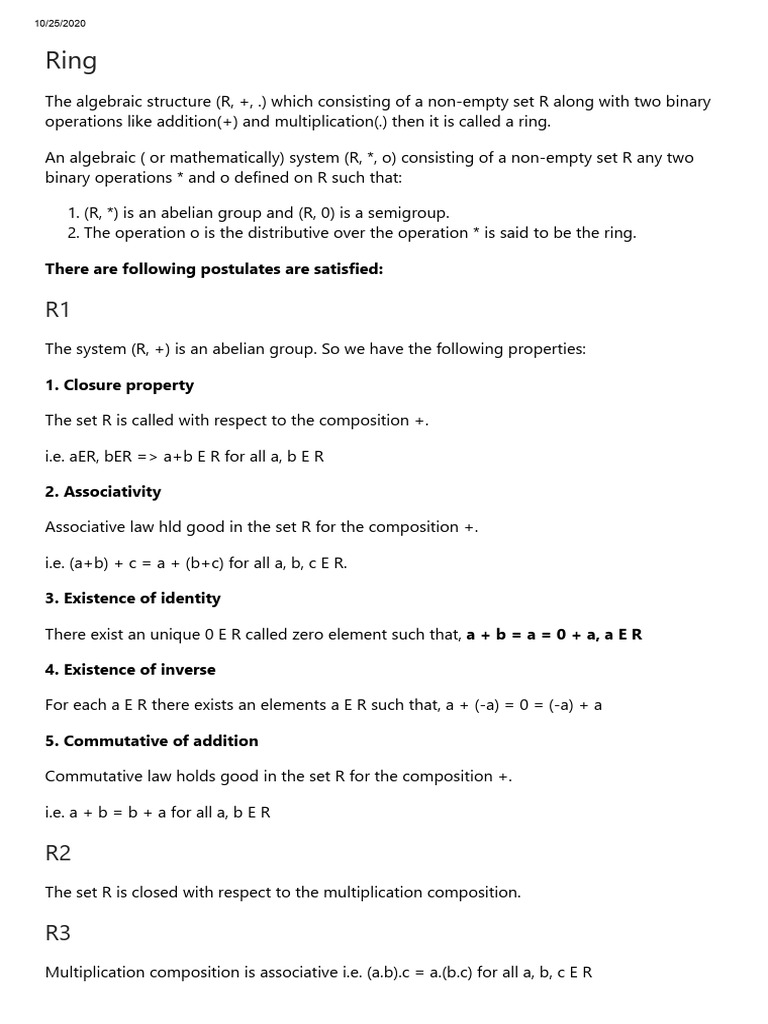 Rings and Types of Rings - Discrete Mathematics | PDF | Ring ...