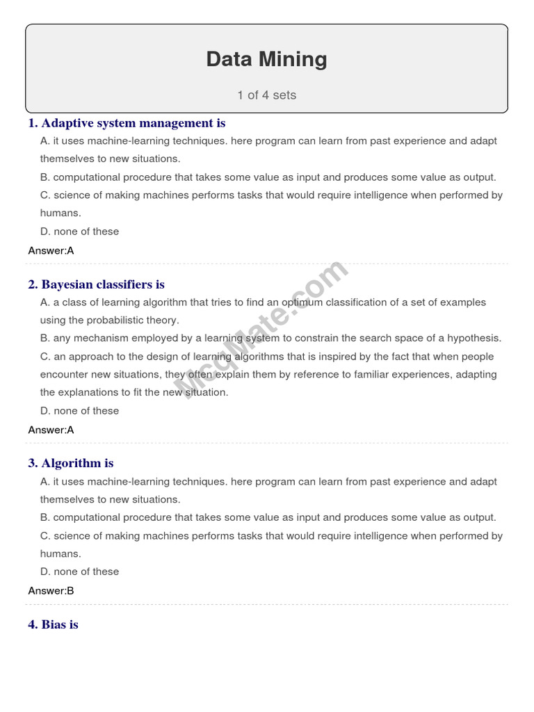 Data-Mining (Set 1) | PDF | Machine Learning | Data Warehouse
