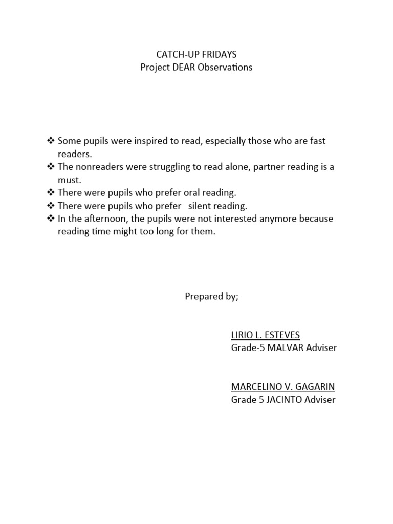 Grade-5-CATCH UP Fridays - Observation | PDF