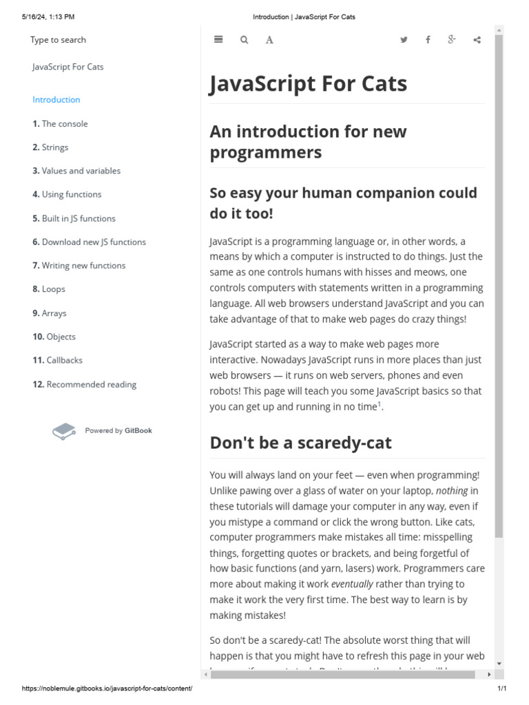 Introduction - JavaScript For Cats | PDF | Java Script | World Wide Web Introduction - JavaScript For Cats | PDF | Java Script | World Wide Web