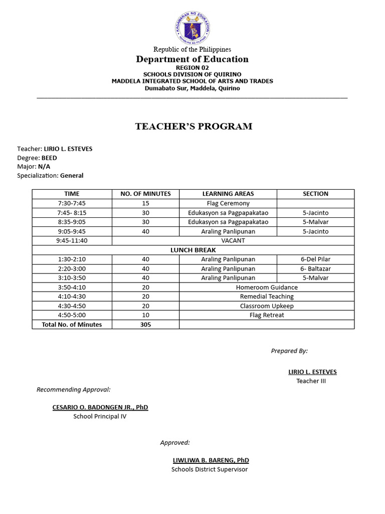 Teacher's Program | Download Free PDF | Schools