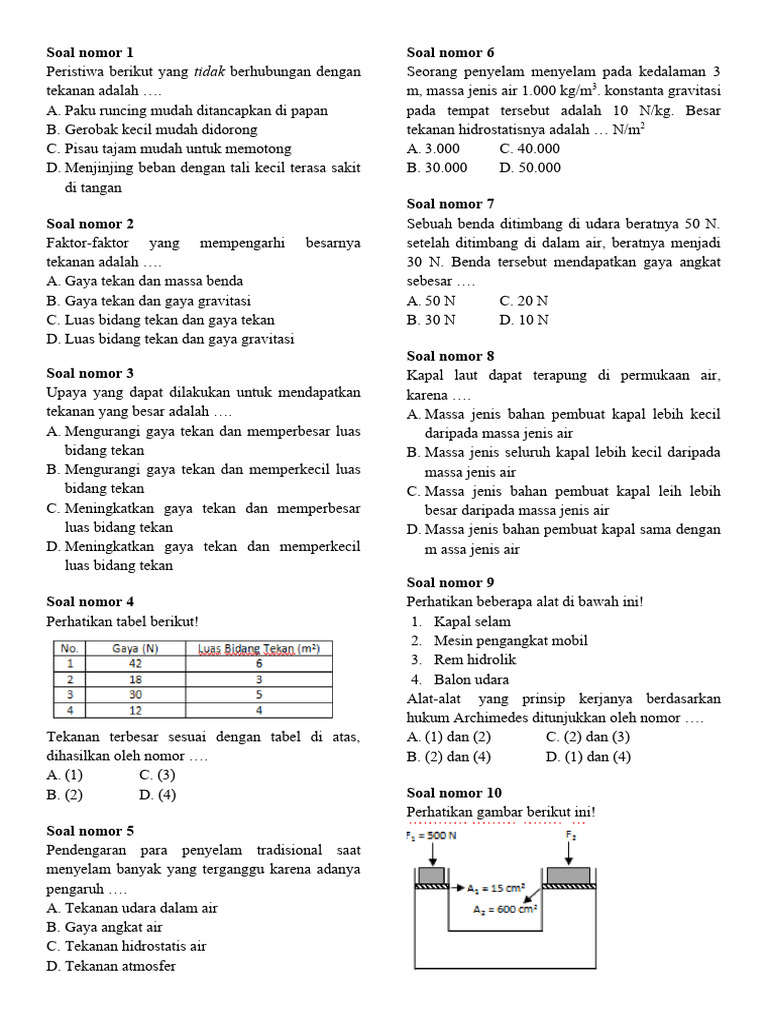 Soal Tekanan Kelas 8 | PDF