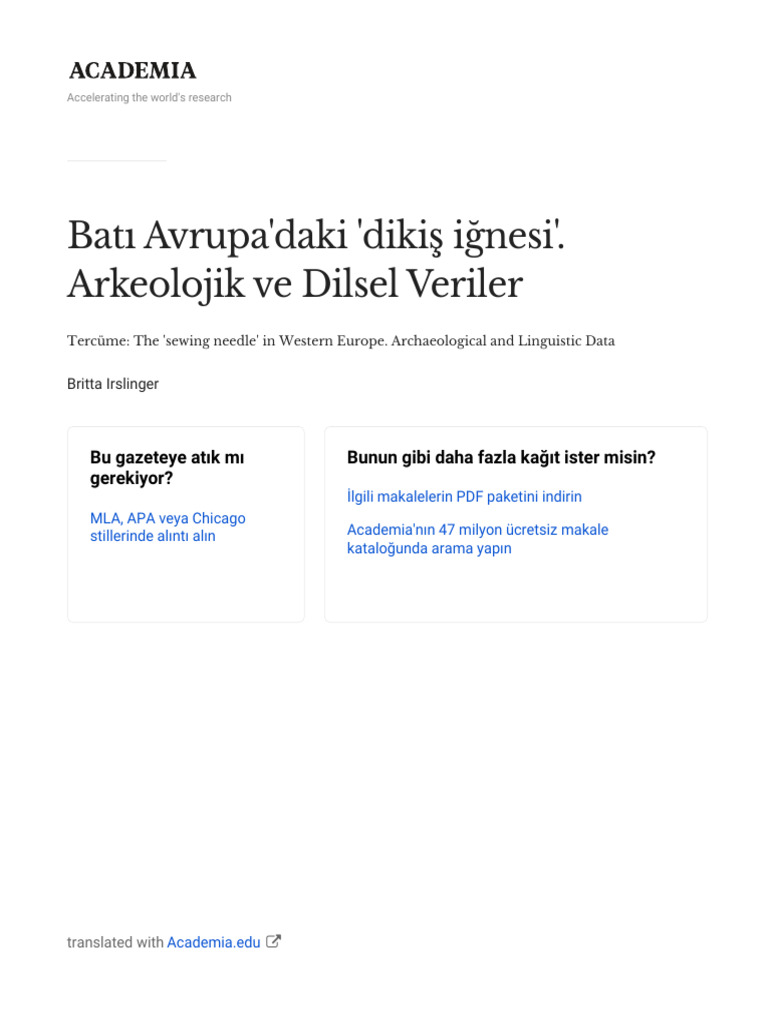 The Sewing Needle in Western Europe Archaeological and Linguistic Data ...