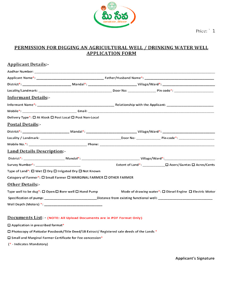 Permissionfor Digginga Agriculturalwell Drinking Water Well Application ...