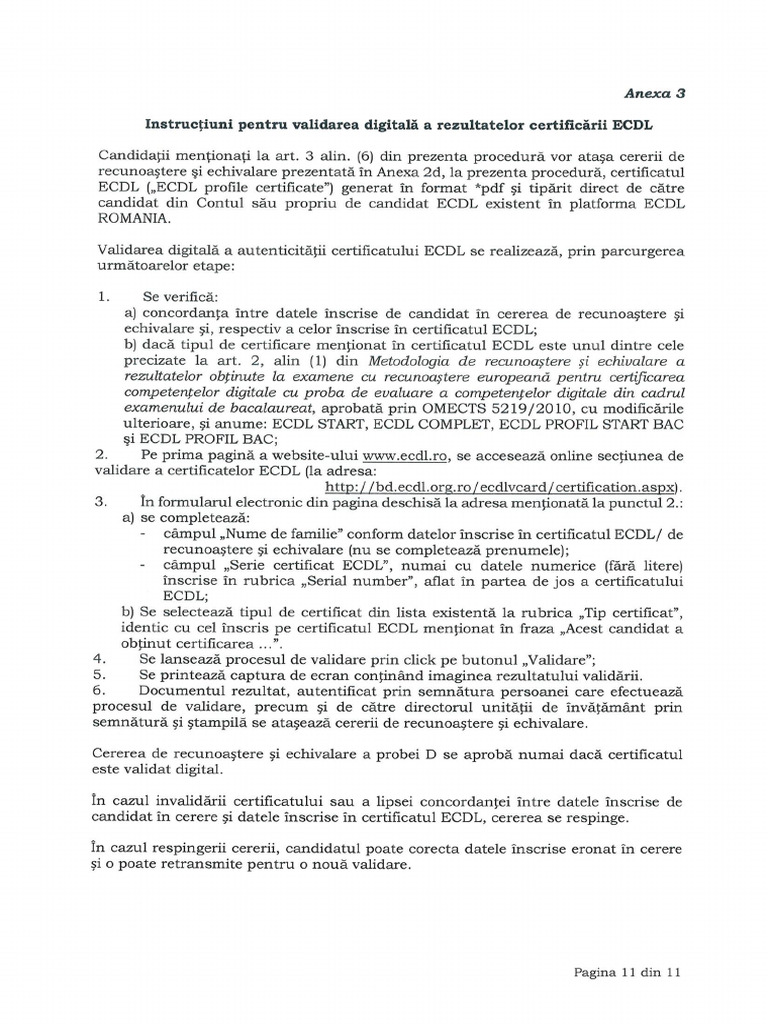 Instructiuni Validare ECDL | PDF