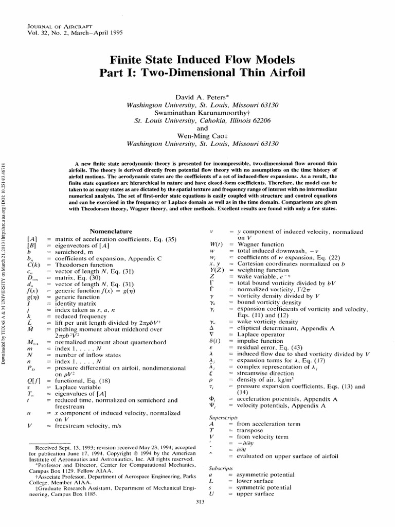 Finite State Induced Flow Models Part1 Thin Airfoil Peters | PDF | Computational Fluid Dynamics ...