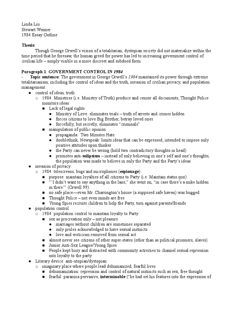 1984 Outline Final 3 | PDF | Public Sphere | Social Institutions
