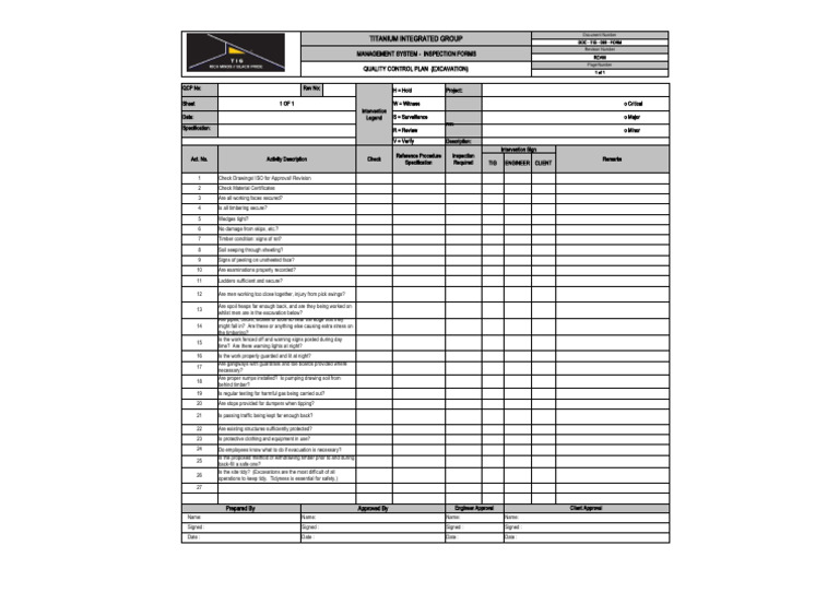 TiG - Inspection Form - Civils - Excavation (Doc-TiG-098) | PDF | Safety